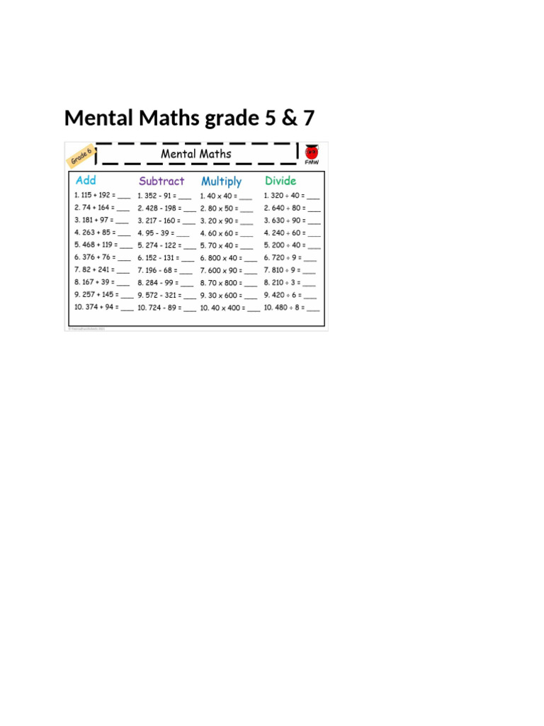 Mental Maths Grade 5 & 7 | PDF