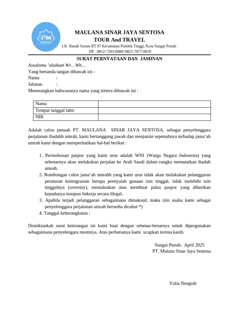 Surat Pernyataan Dan Jaminan | PDF