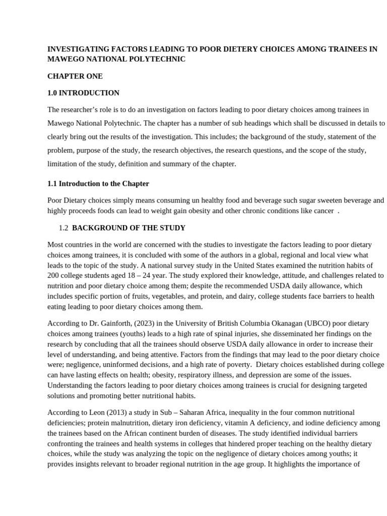 Stephany Juma Project Work | PDF | Obesity | Diet (Nutrition)