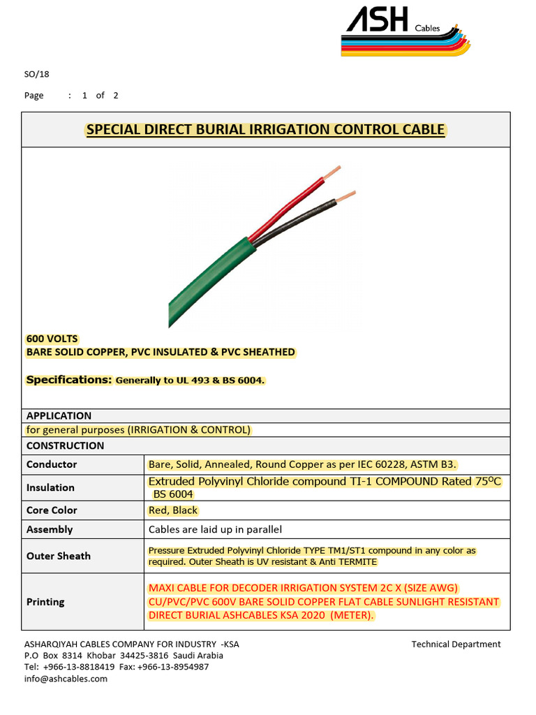 Asharqiyah Direct Burial Control Cable | PDF | Polyvinyl Chloride ...