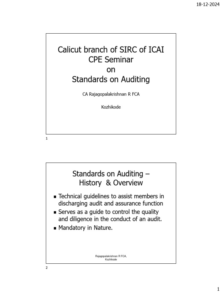 Standards On Auditing Presentation | PDF | Audit | Auditor's Report