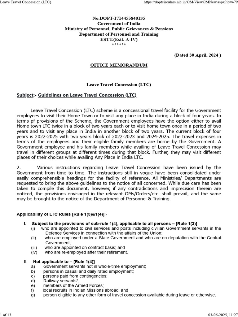 Leave Travel Concession (LTC) | PDF | Stepfamily