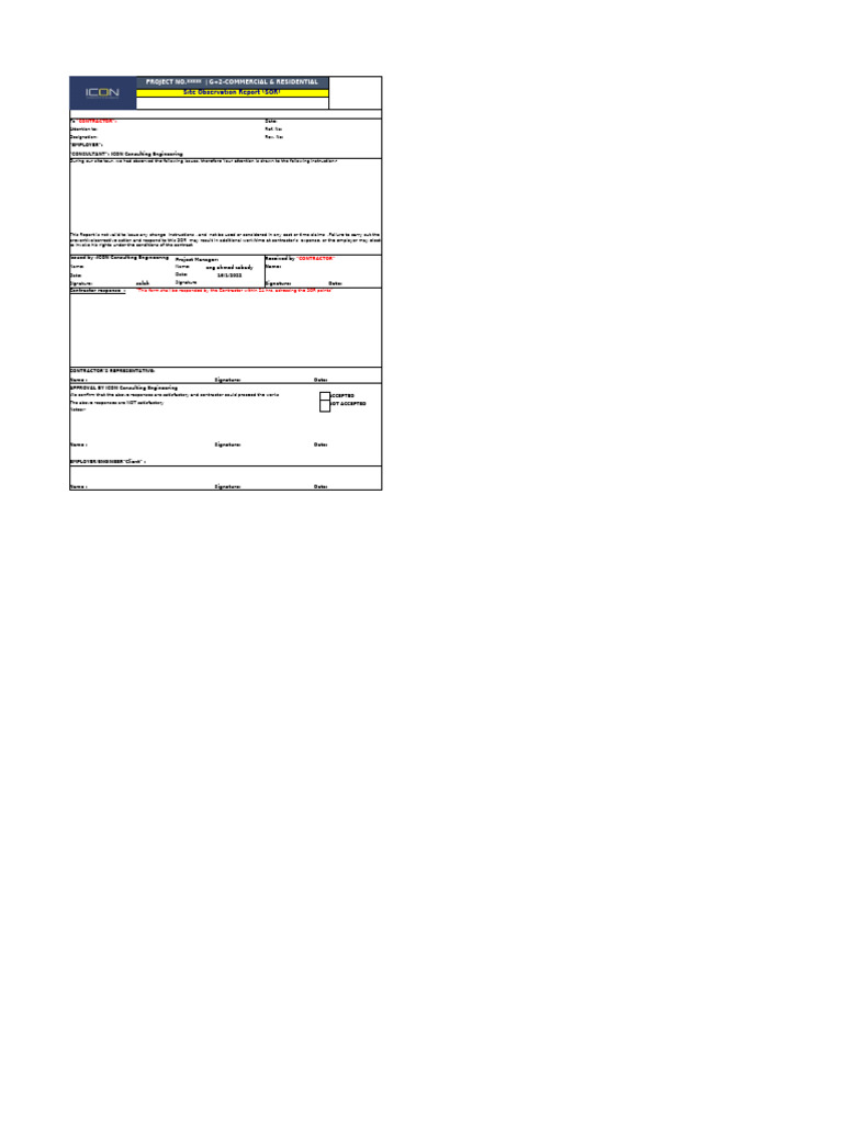 ICON Consultant Forms R1 SOR NCR Comment Sheet R1 AZ 14.05.2025 | PDF ...