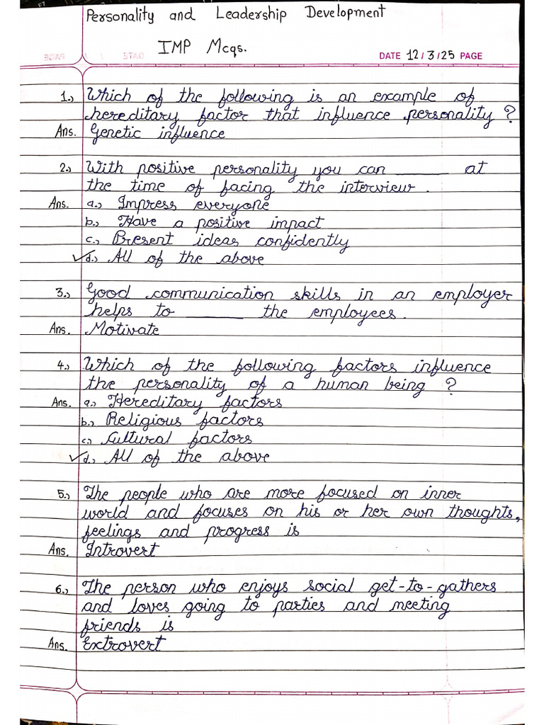 Personality Development IMP Mcqs | PDF