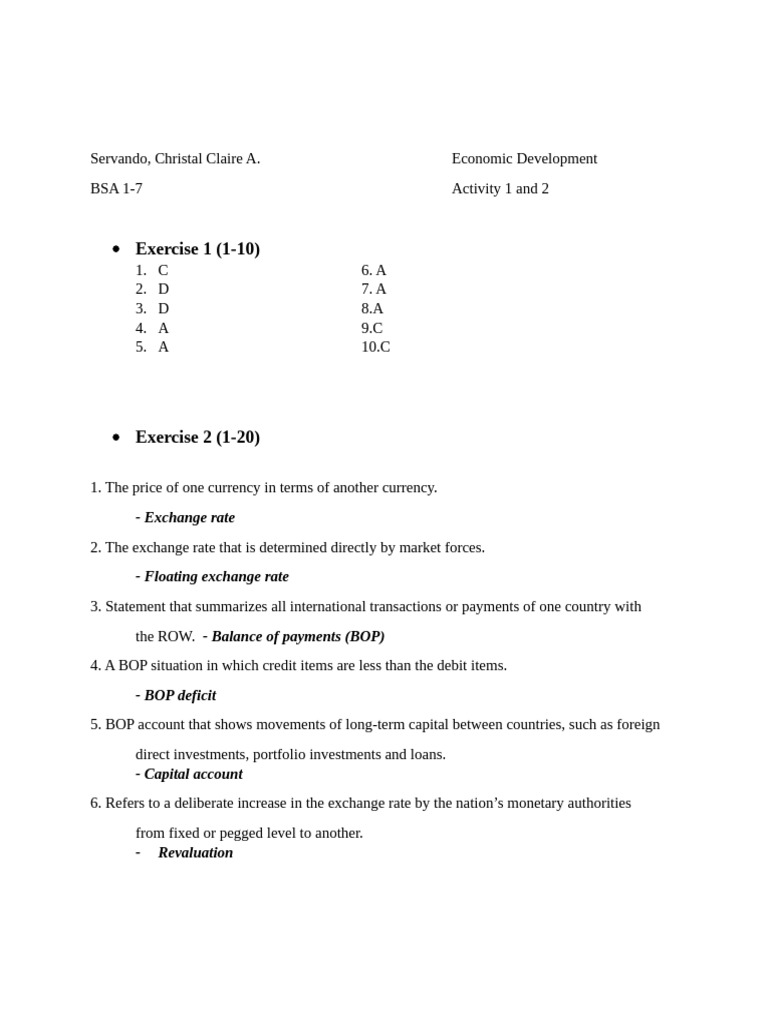 EconDev - Exercise 1 and 2 | PDF