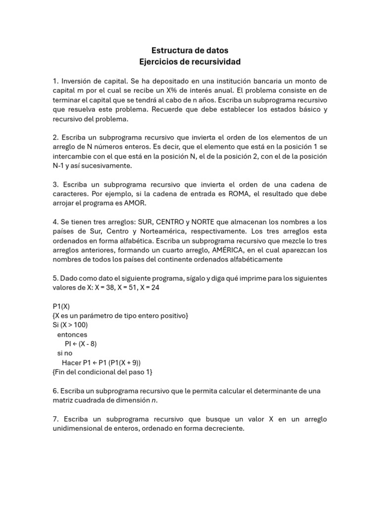 Ejercicios de Recursividad y Algoritmos | PDF | Entero | Matemáticas