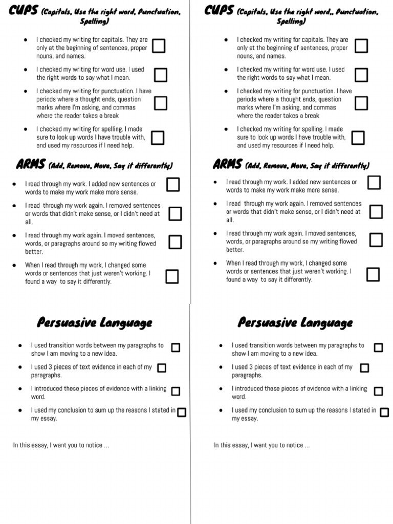 Persuasive Essay Checklist | PDF