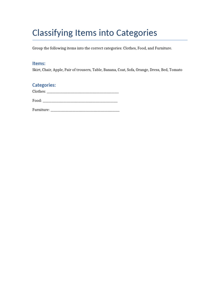Classifying Items Exercise | PDF