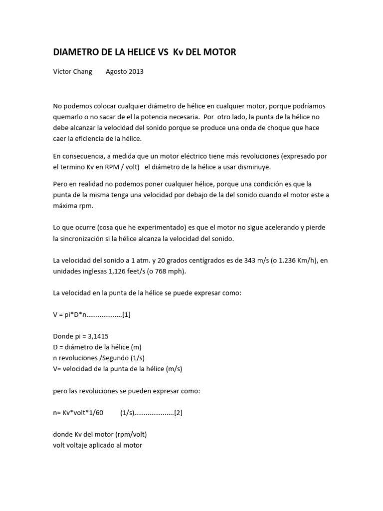 2 Diametro de La Helice Vs KV Del Motor | PDF | Cantidades fisicas ...