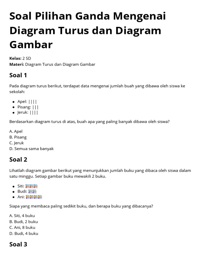 Soal Diagram Turus untuk Kelas 2 SD | PDF