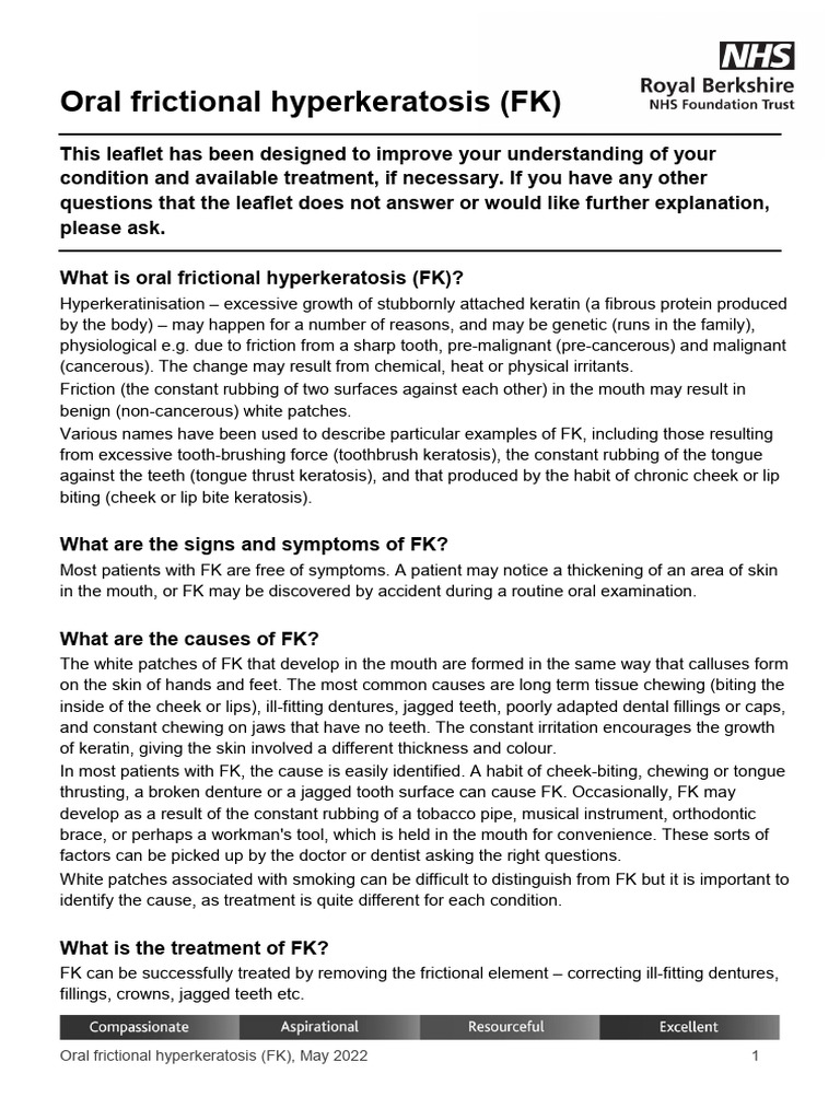 Oral Frictional Hyperkeratosis FK May22 | PDF | Dentures | Orthodontics