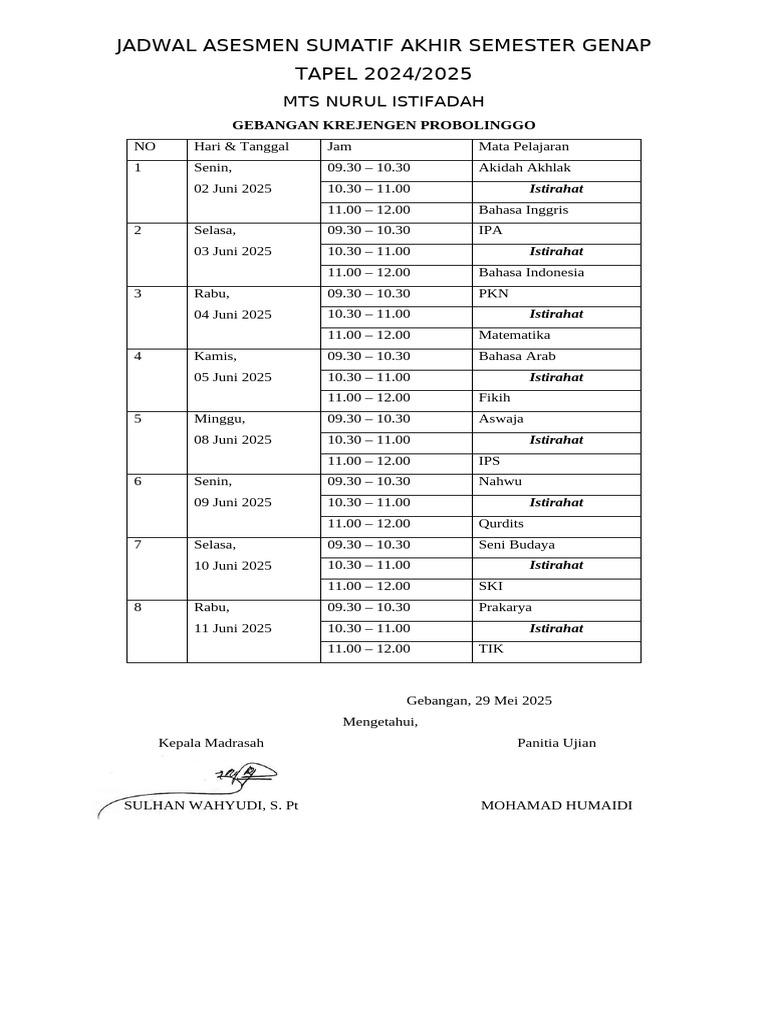JADWAL ASAS Genap 2024-2025 | PDF