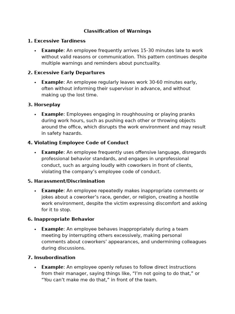 Classification of Warnings | PDF | Sexual Harassment | Aggression
