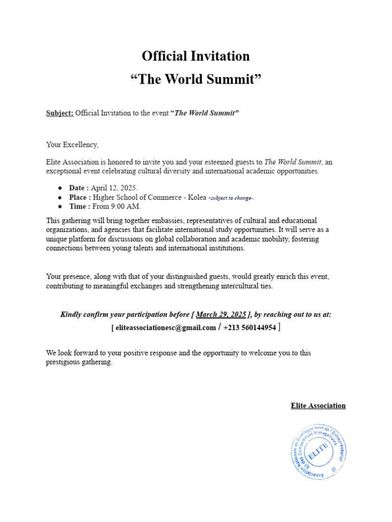 Invitation to The World Summit 2025 | PDF