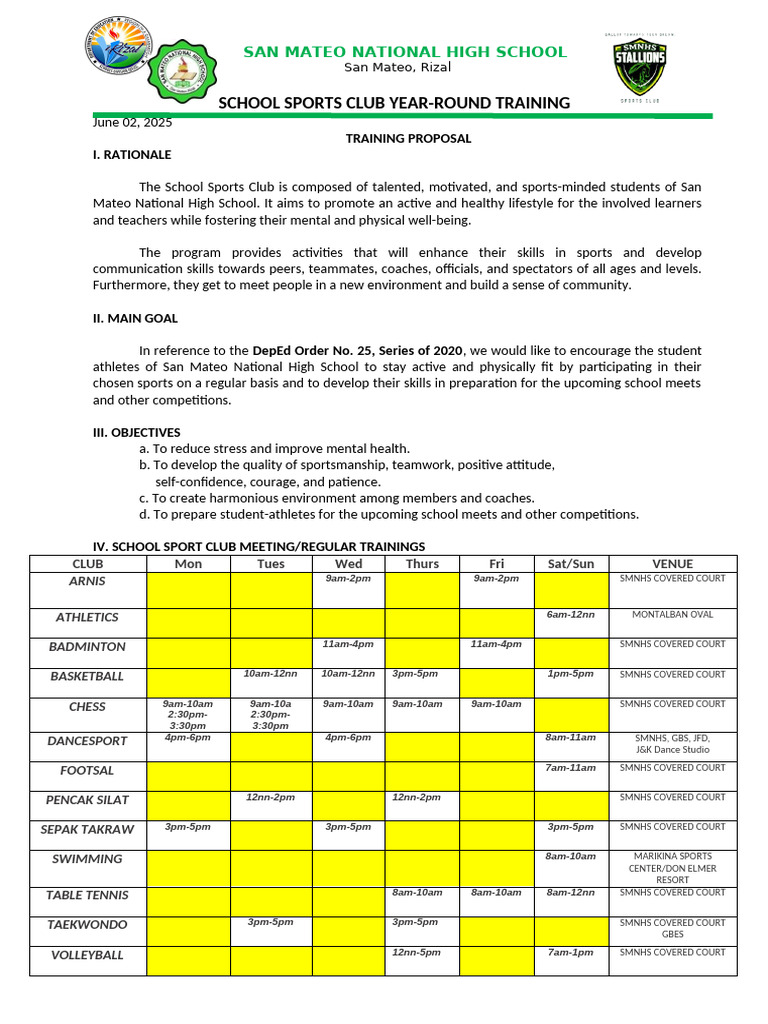 Club Training Proposal | PDF | Endurance | Sports
