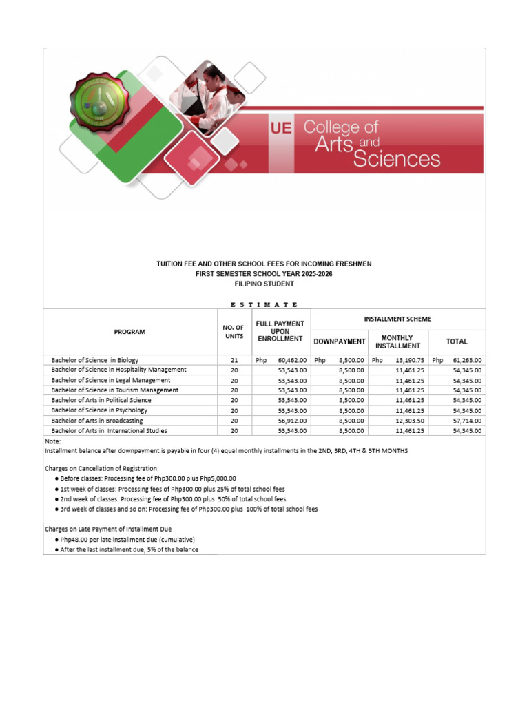 Colleges Manila Sy 2025 2026 College of Arts Sciences | PDF | Tuition ...