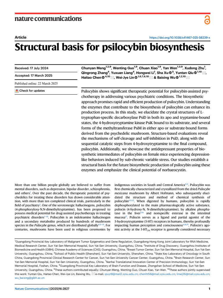 Structural Insights into Psilocybin Biosynthesis | PDF | Biochemistry ...