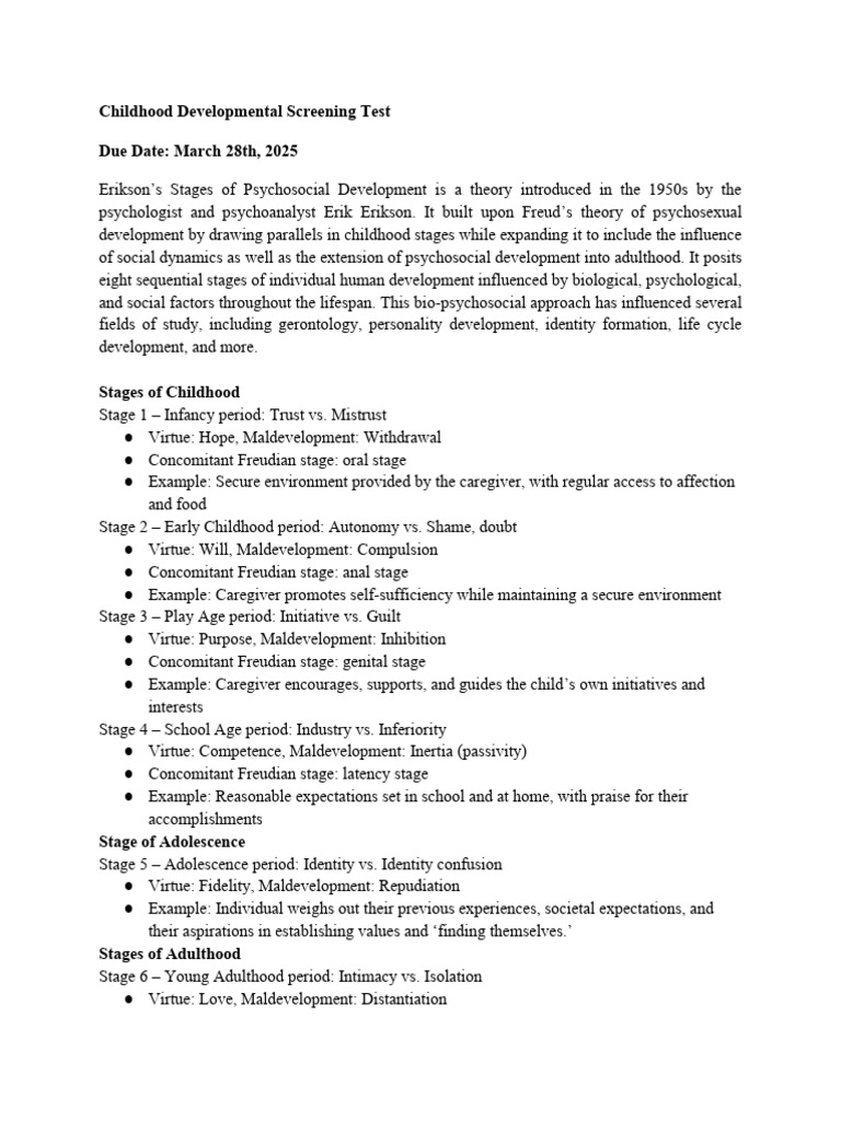 Developmental Screening Tool Handout | PDF | Developmental Psychology | Childhood