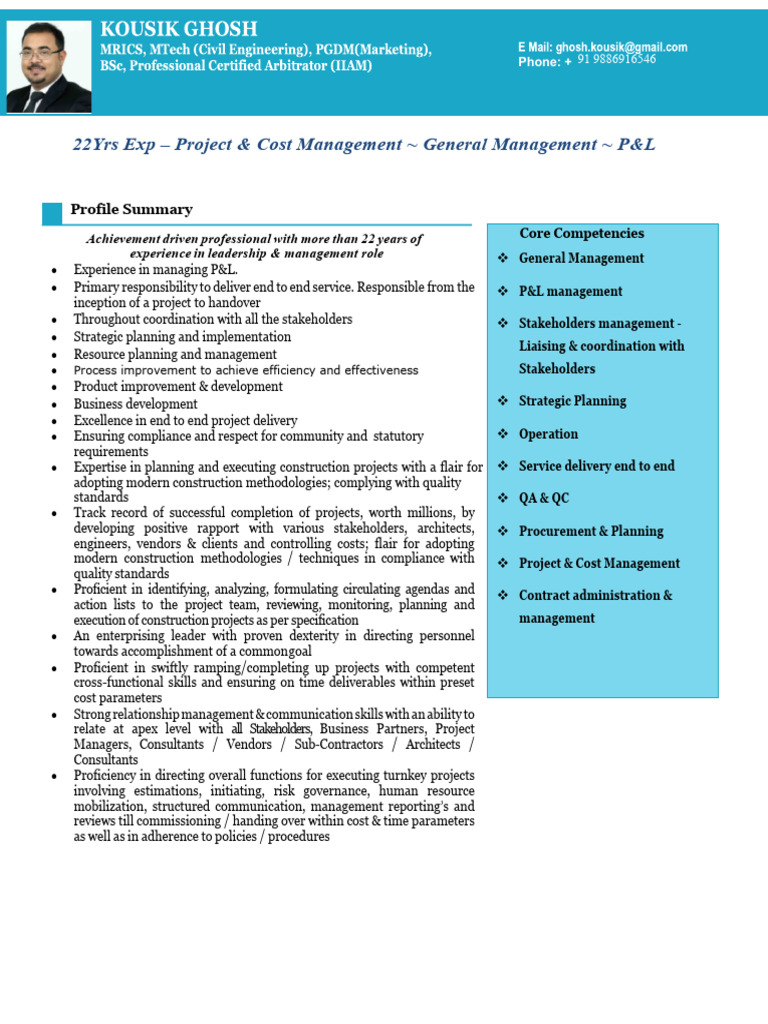 CV - Kousik Ghosh Feb'23 PDF | PDF | Cost Accounting | Strategic Planning