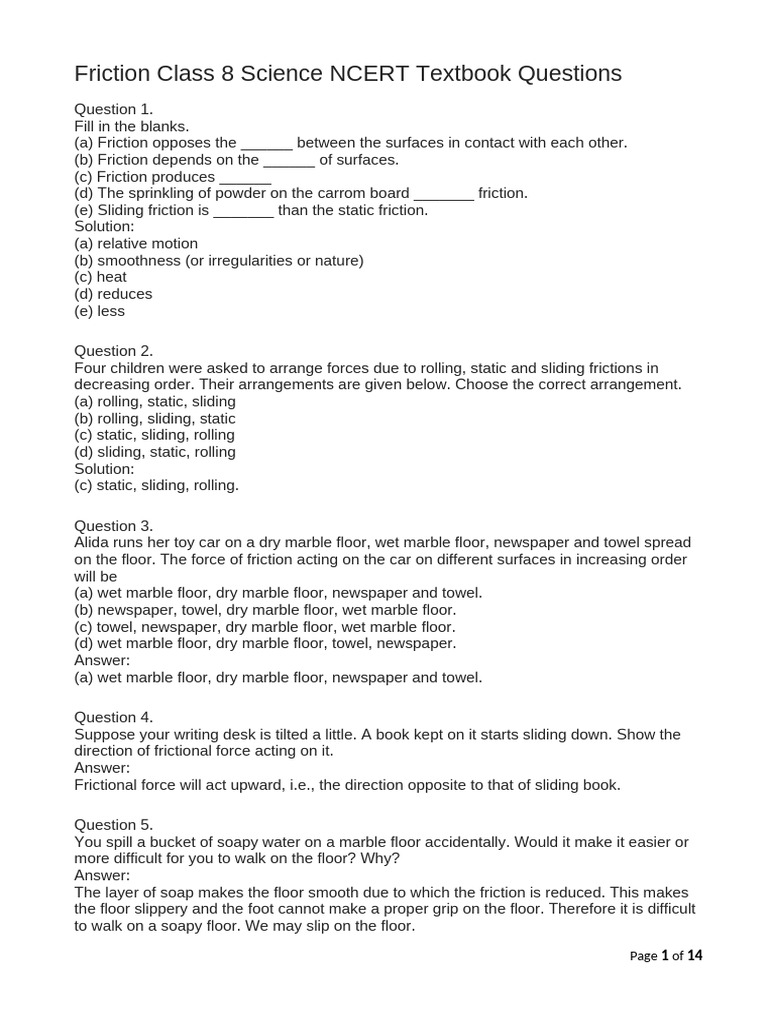 Friction Concepts for Class 8 Science | PDF | Friction | Brake