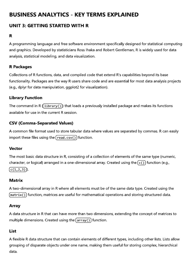 Key Terms Explained - Ba Unit 3-5 | PDF