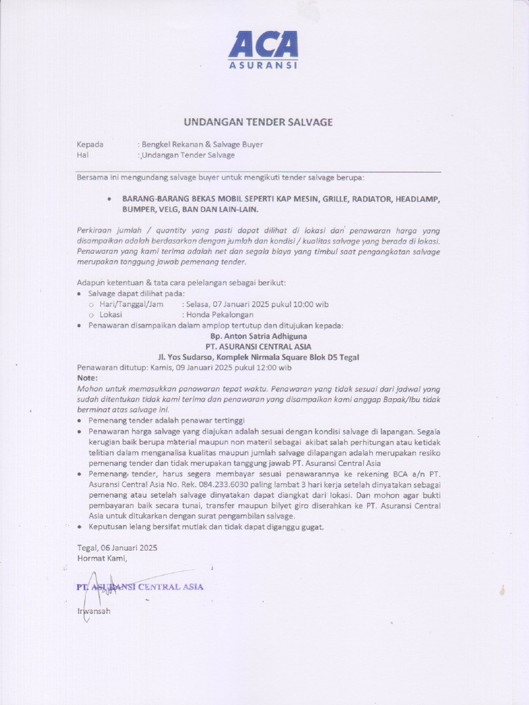 Undangan Tender Salvage | PDF