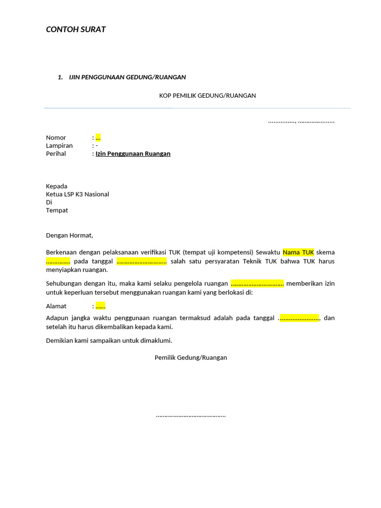 Contoh Surat Izin dan Penetapan TUK | PDF