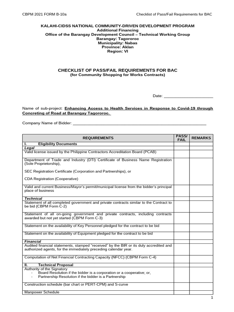 BAC Pass/Fail Checklist for Health Project | PDF | Business