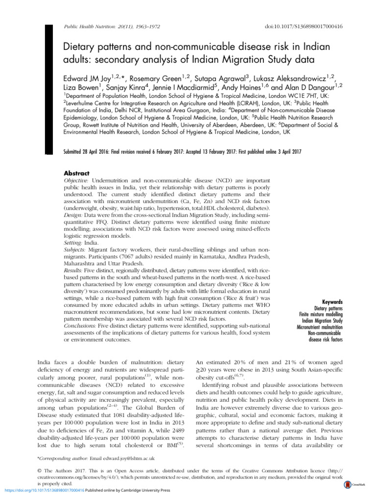 9.diet Pattern Secondary Data India | PDF | Obesity | Fat