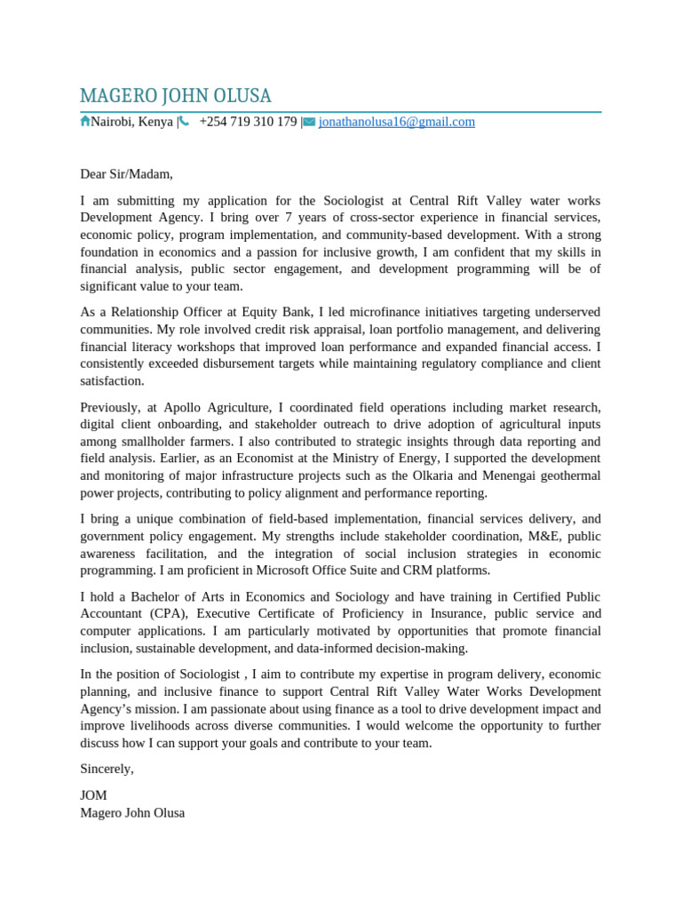 Sociologist Cover Letter | PDF | Microfinance | Economies
