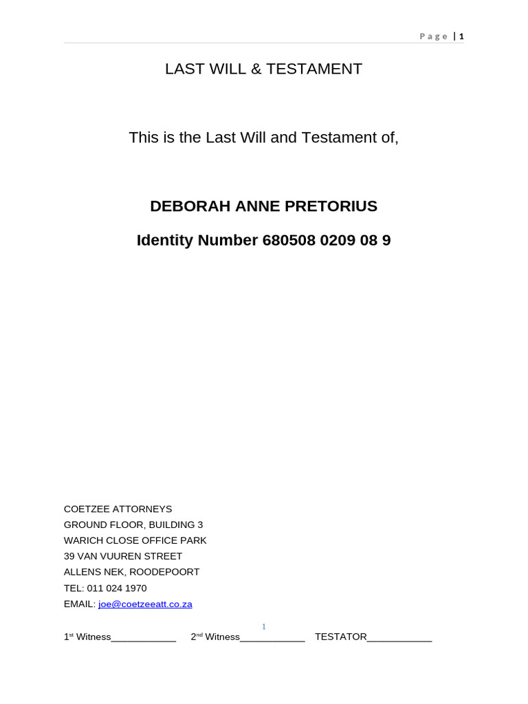 LAST WILL AND TESTAMENT Debbie Draft | PDF | Will And Testament ...