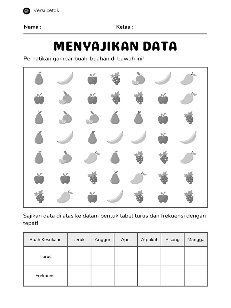 Menyajikan Data Dalam Bentuk Tabel Lembar Kerja Matematika Angka SD ...