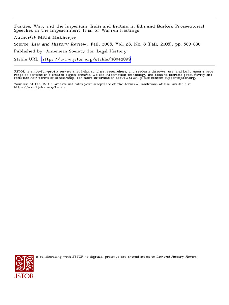 Mithi Mukherjee Warren Hastings | PDF | Edmund Burke | Imperialism