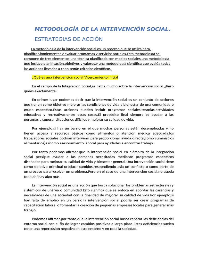 Metodologia de La Intervención Social y Estrategias de Acción | PDF ...