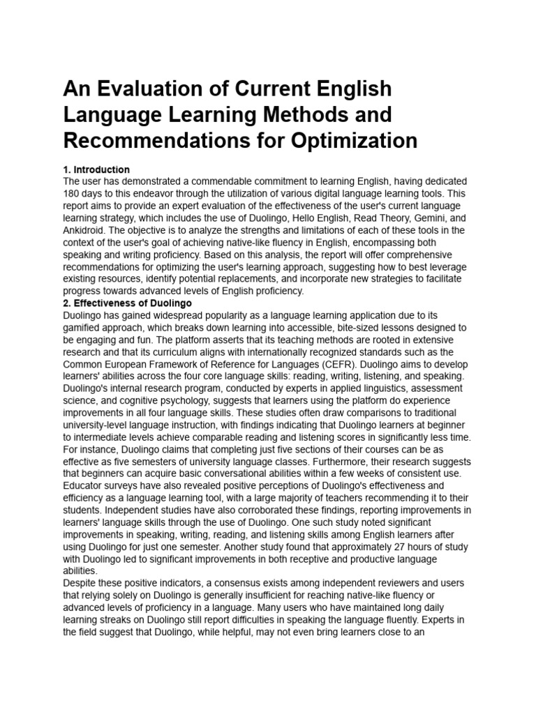 Language Learning Tool Optimization | PDF | Reading Comprehension | Fluency
