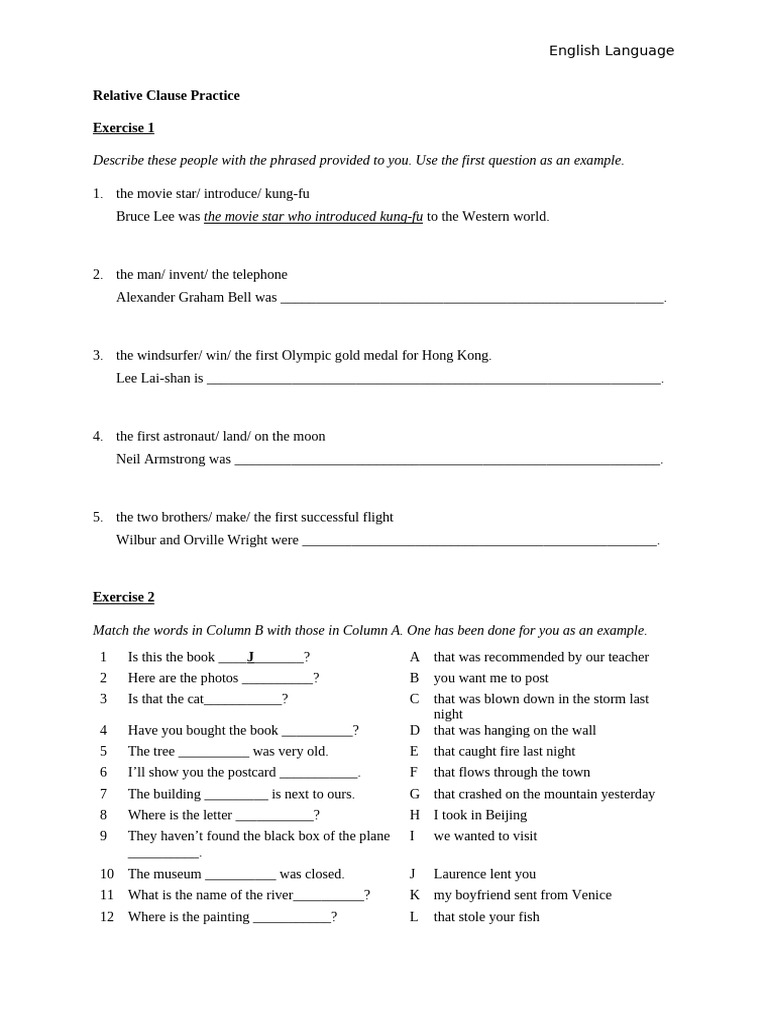Relative Clause Practice | PDF