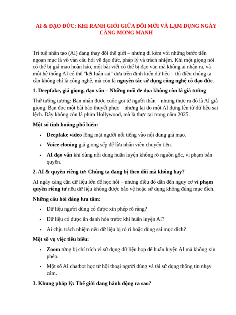 AI & Đ o Đ C Khi Ranh Gi I Gi A Đ I M I Và L M D NG Ngày Càng Mong Manh | PDF