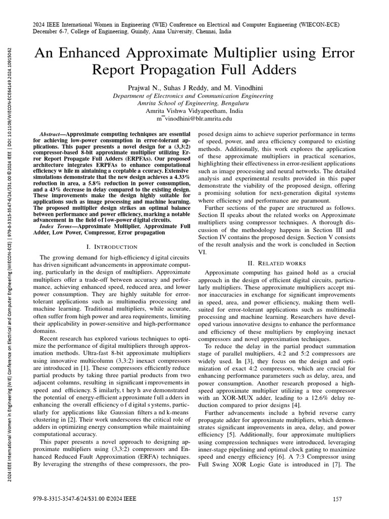 An Enhanced Approximate Multiplier Using Error Report Propagation Full Adders 111 | PDF ...
