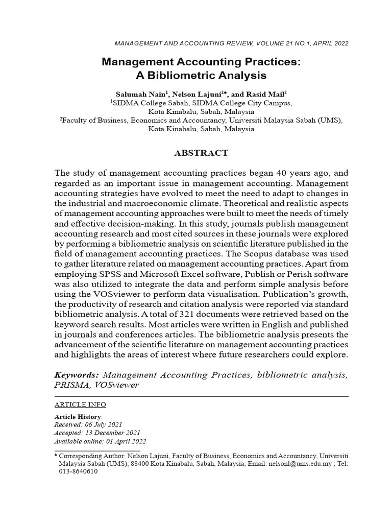 Bibliometric Analysis of Management Accounting | PDF | Management ...
