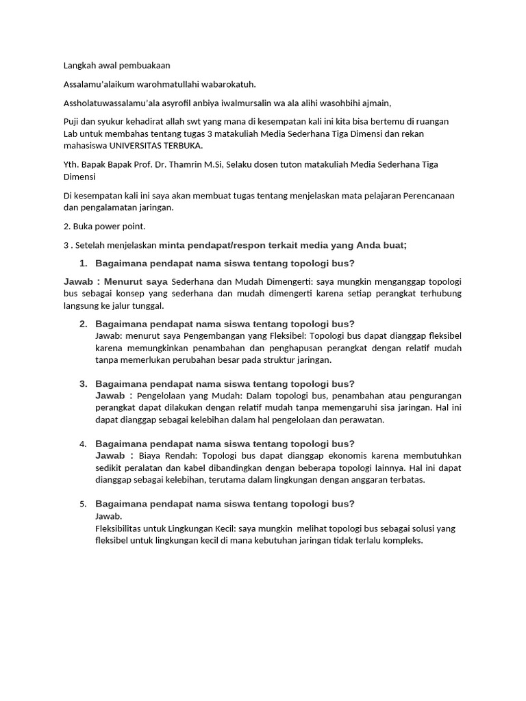 Skenerio Teks Praktik Ngajar Topologi Bus | PDF