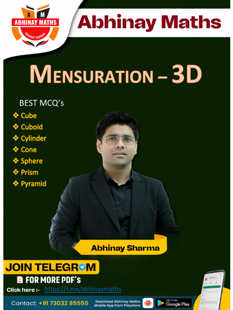Complete Mensuration-3D (Abhinay Maths) | PDF