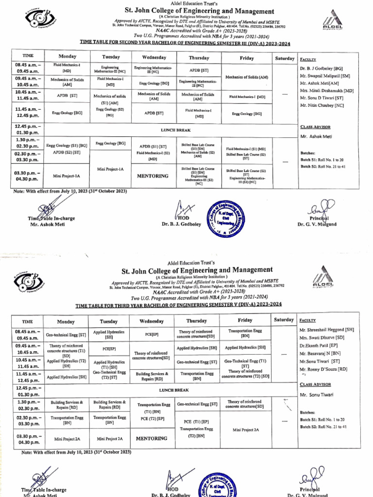 23 24 Odd and Even Time Table | PDF | Science Education | Engineering