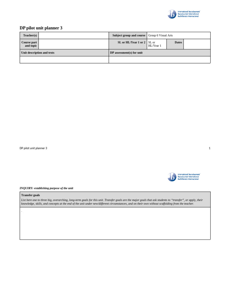 DP Visual Arts Unit Planner Overview | PDF | Inquiry | Learning