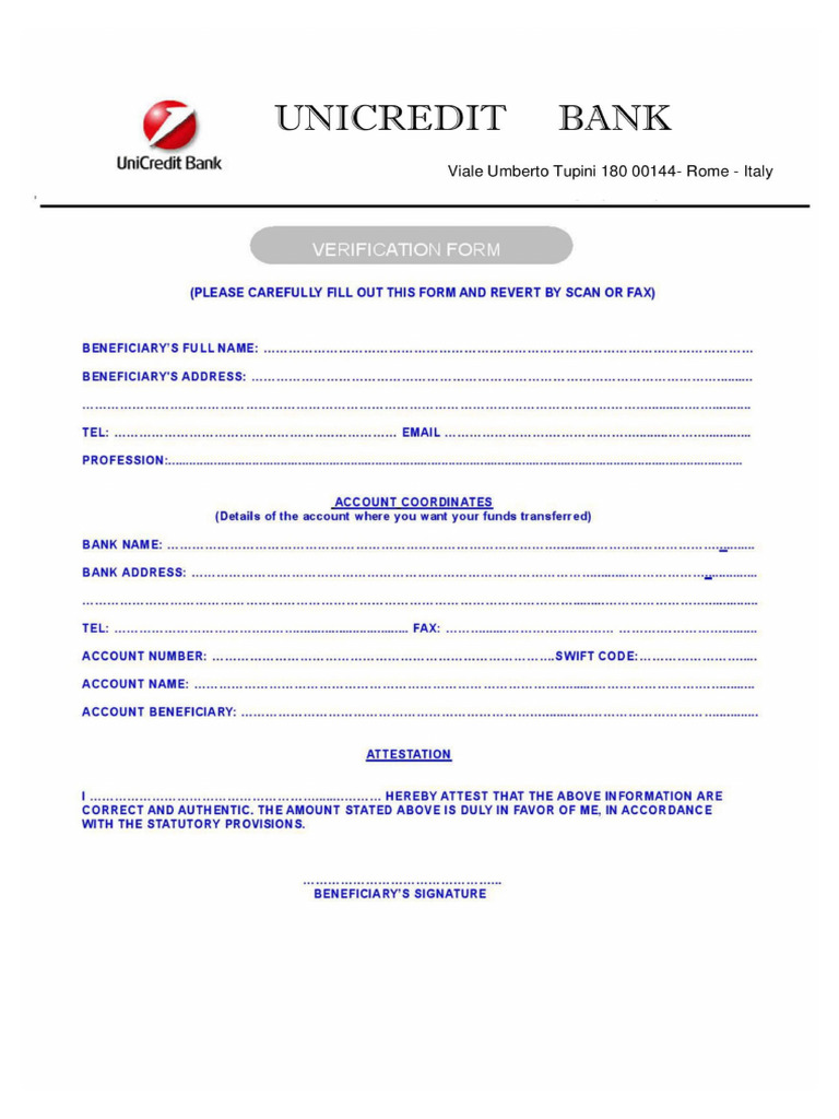 Unicredit Verification Form | PDF