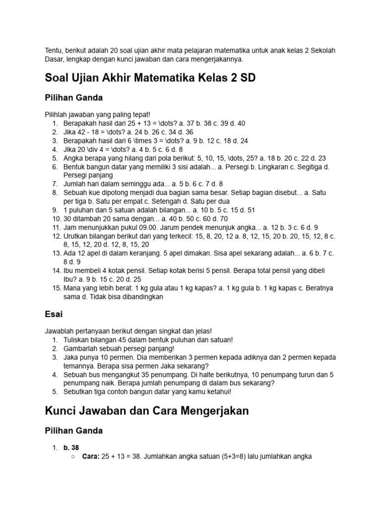 Buatkan 20 (15 belas pilihan ganda, 5 esay) soal u... | PDF