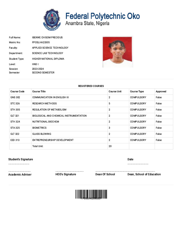 Ibekwe Chisom CR Second Semester | PDF | Educational Stages | Higher Education