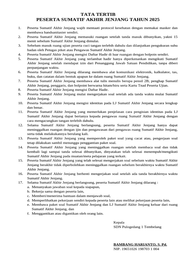 Tata Tertib Peseta Dan Pengawas Us | PDF