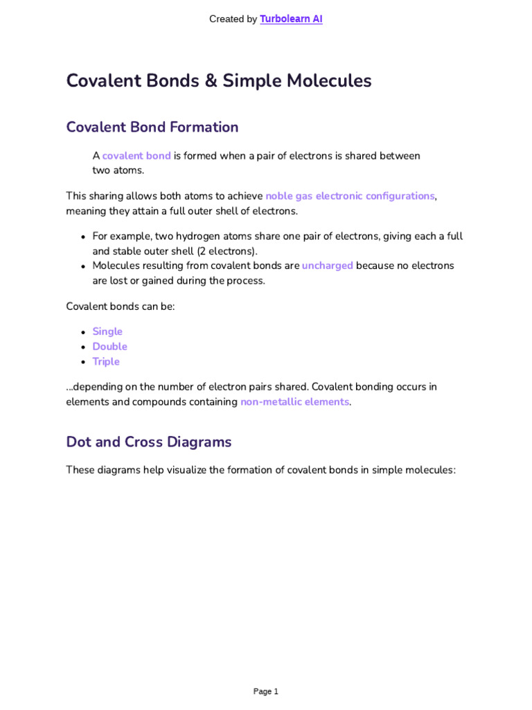 IGCSE Chemistry - Simple Molecules and Covalent Bonds (2.5) | PDF ...
