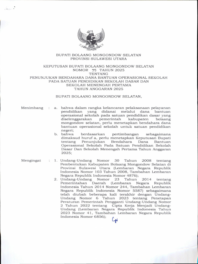 SK Bend Bos Nomor 35 Tahun 2025 | PDF