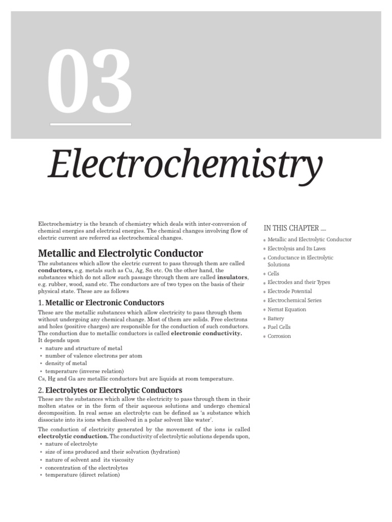 20. Electrochemistry 1 | PDF | Electrochemistry | Electrolyte